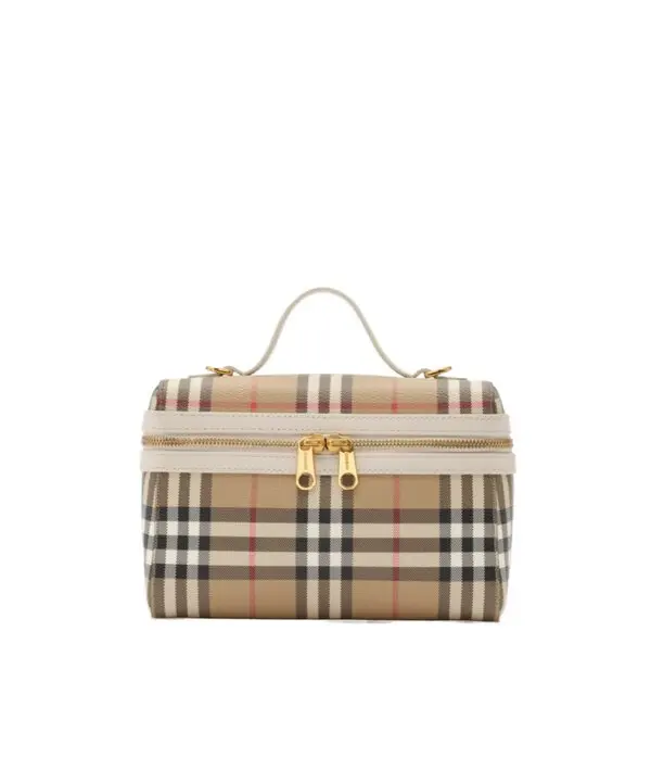 Burberry Checked Vanity Make Up Bag - Nude