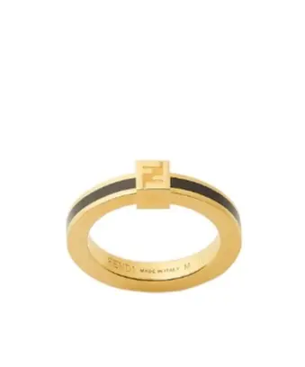 Fendi Forever Ring With Ff Logo - Gold And Black