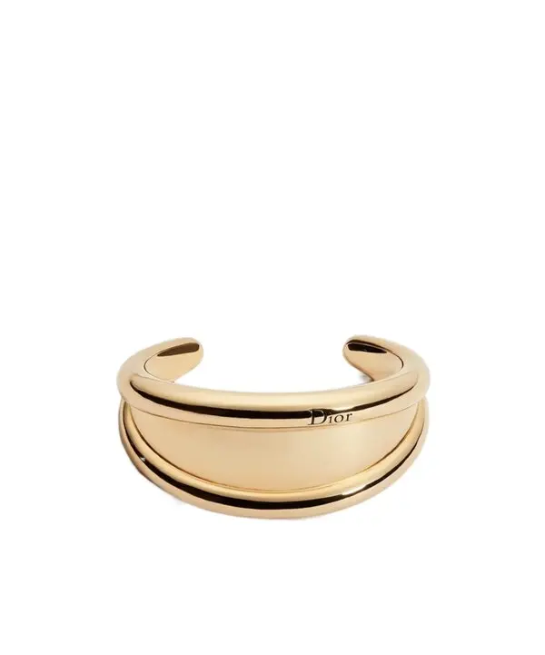Dior Gold Tone Logo Cuff Bracelet - Yellow