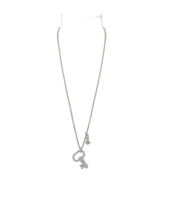 VIVIENNE WESTWOOD Silver-tone Key Pendant Necklace With Cubic Zirconia - Platinum/white