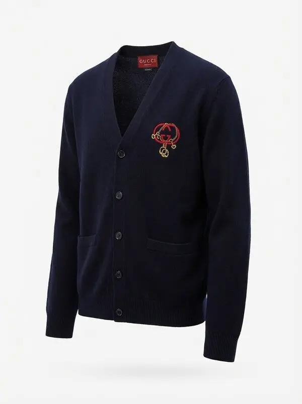 Gucci Embroidered Wool Cardigan - Dark Blue