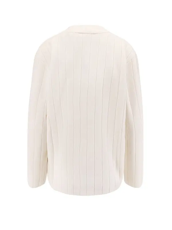 Max Mara Cashmere Yarn V-neck Sweater With Ribbed Pattern And Logo Detail