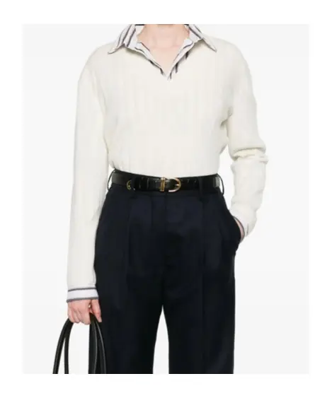 Max Mara Cashmere Yarn V-neck Sweater With Ribbed Pattern And Logo Detail