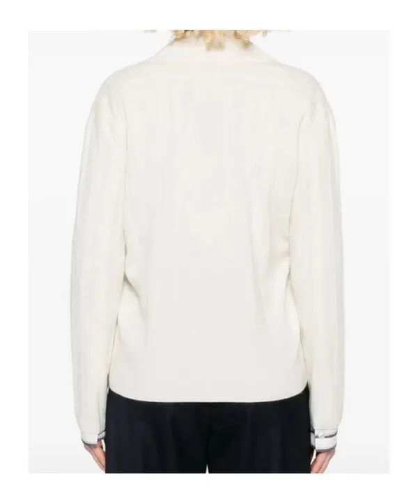 Max Mara Cashmere Yarn V-neck Sweater With Ribbed Pattern And Logo Detail