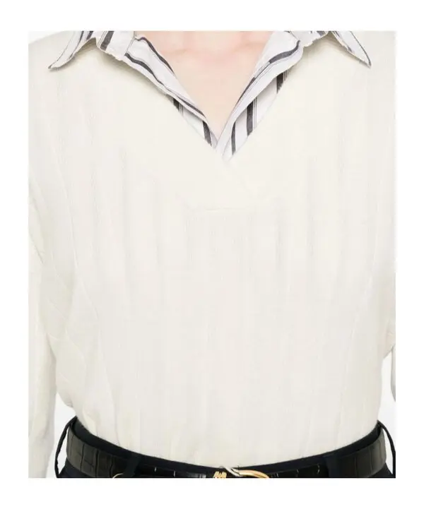 Max Mara Cashmere Yarn V-neck Sweater With Ribbed Pattern And Logo Detail