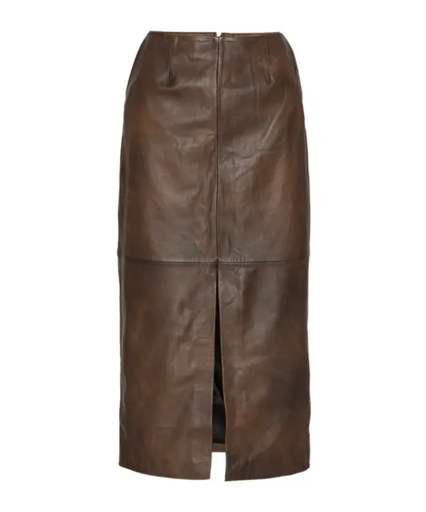 ROTATE BY BIRGER CHRISTENSEN Front-slit Leather Pencil Skirt - Dark Brown