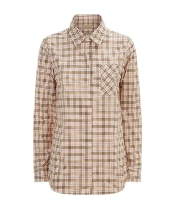 Burberry Checked Long Sleeve Shirt - Nude