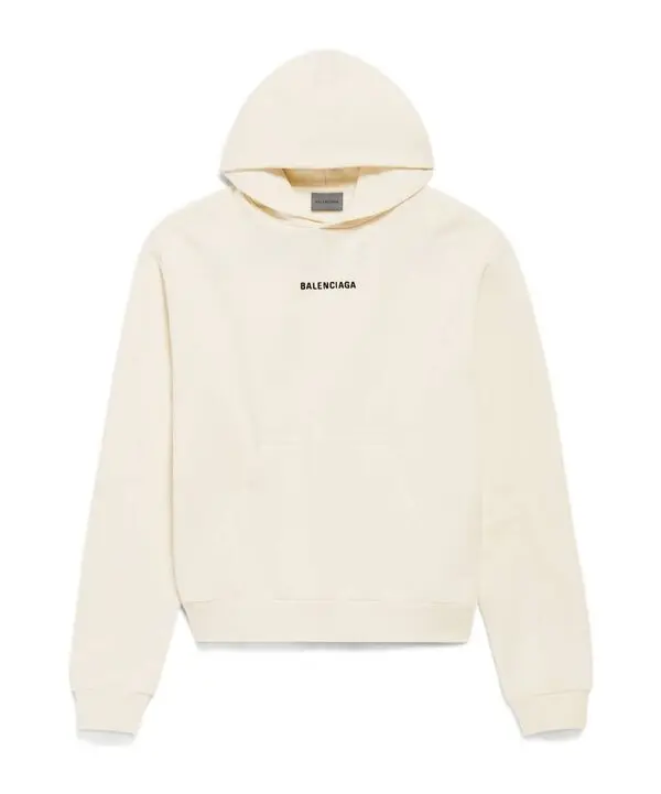 Balenciaga Logo Embroidered Medium Fit Hoodie - Cream