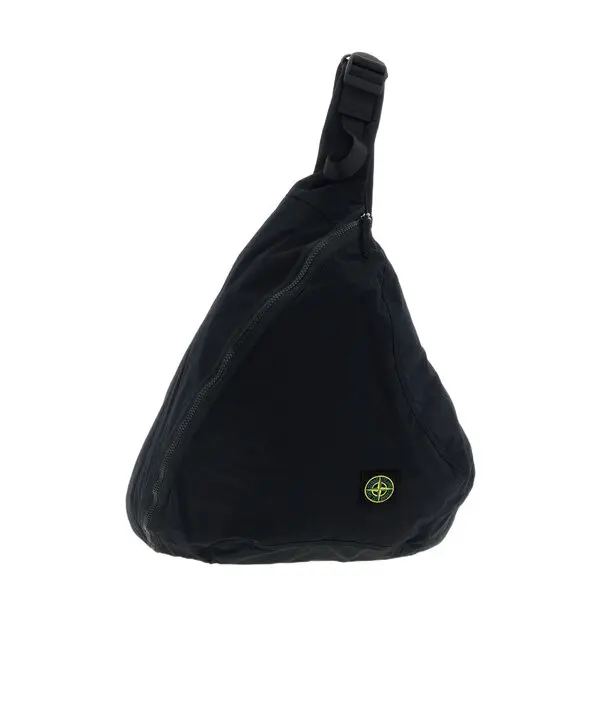 Stone Island One Shoulder Backpack With Logo Patch - Black