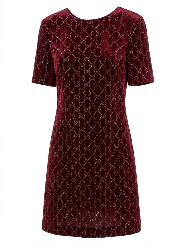 Gucci Embroidered Cotton Velvet Dress - Gucci Encora Red