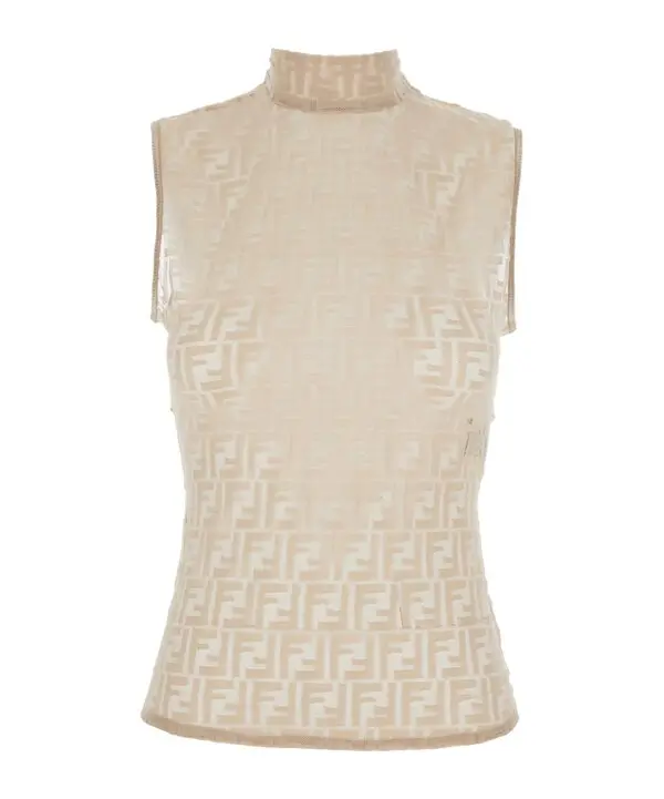 Fendi Monogrammed High-neck Sleeveless Top - Nude