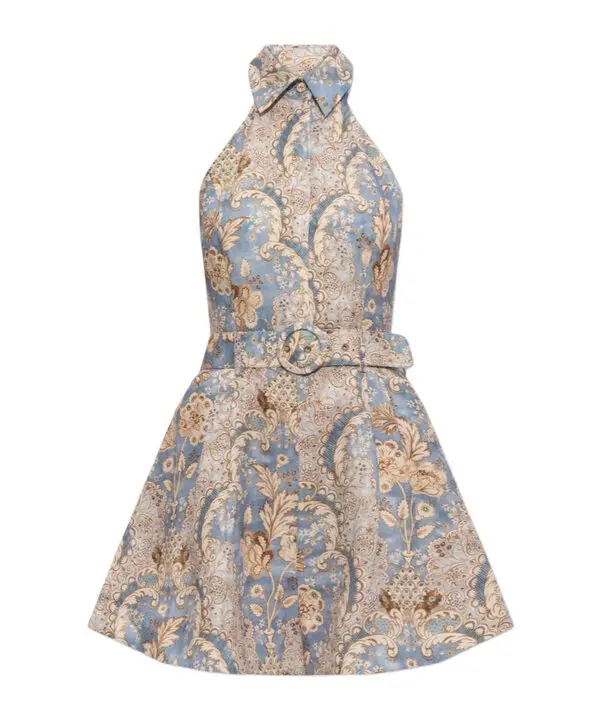 Zimmermann Floral Printed Belted Backless Mini Dress