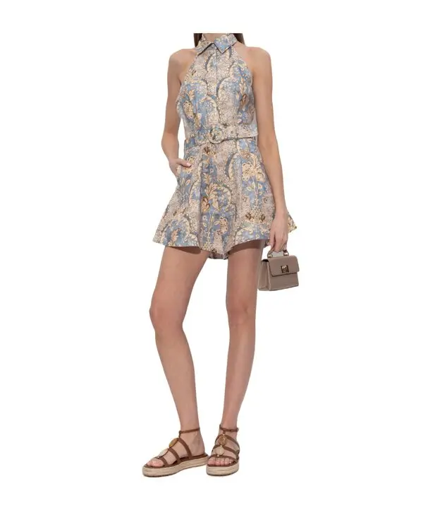 Zimmermann Floral Printed Belted Backless Mini Dress