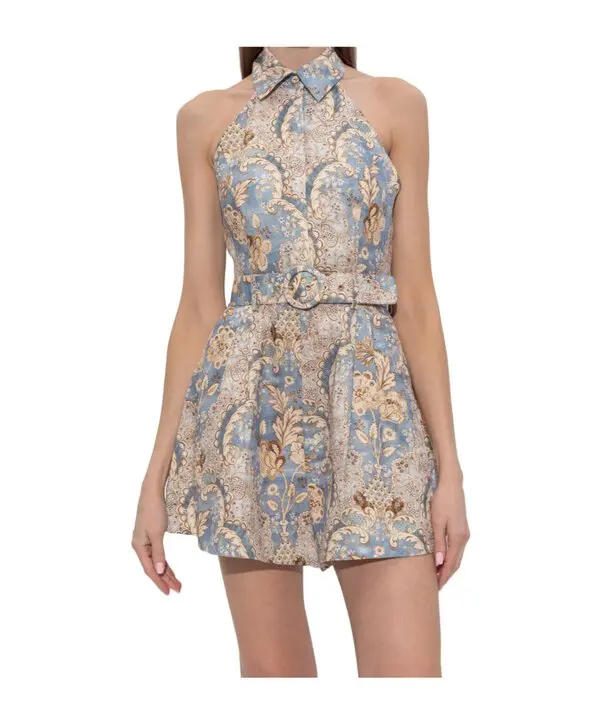 Zimmermann Floral Printed Belted Backless Mini Dress