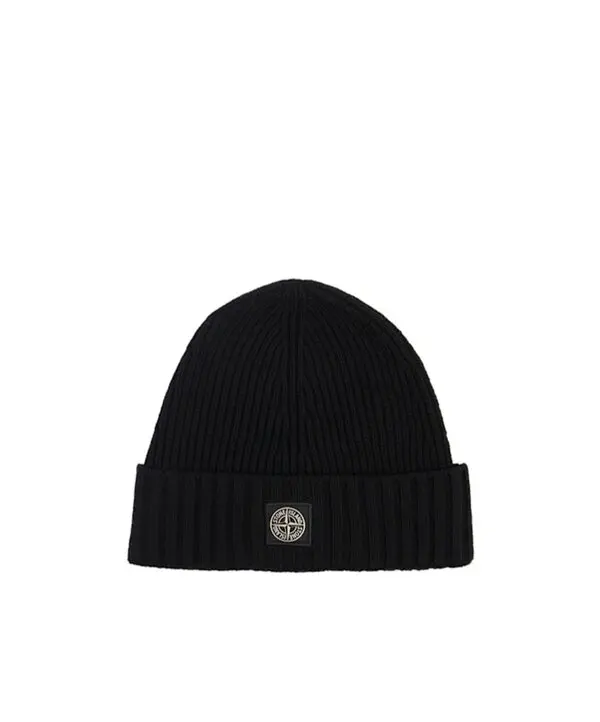 Stone Island Wool Blend Knit Beanie - Black