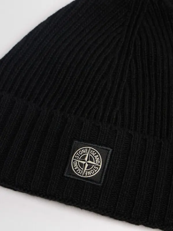 Stone Island Wool Blend Knit Beanie - Black