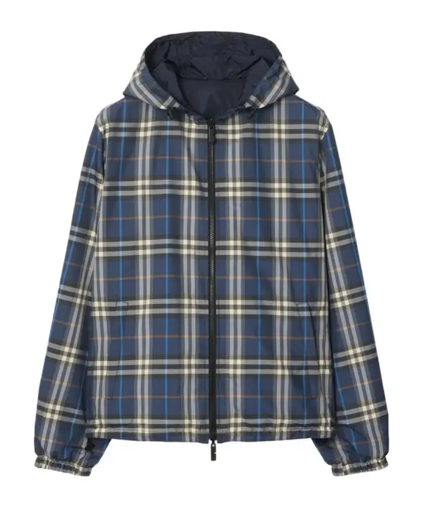 Burberry Checked Hooded Reversible Jacket - Blue