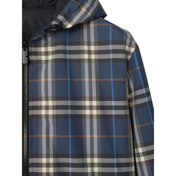 Burberry Checked Hooded Reversible Jacket - Blue