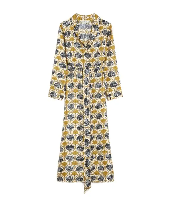 Max Mara Printed Silk Kaftan Dress - Mustard Yellow
