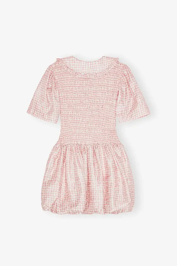 GANNI Checked Mini Dress With V-neck And Bow Detail