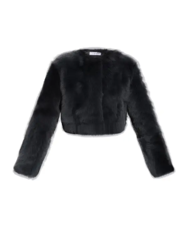 IRO PARIS Long Sleeve Fur Cropped Jacket - Navy Blue