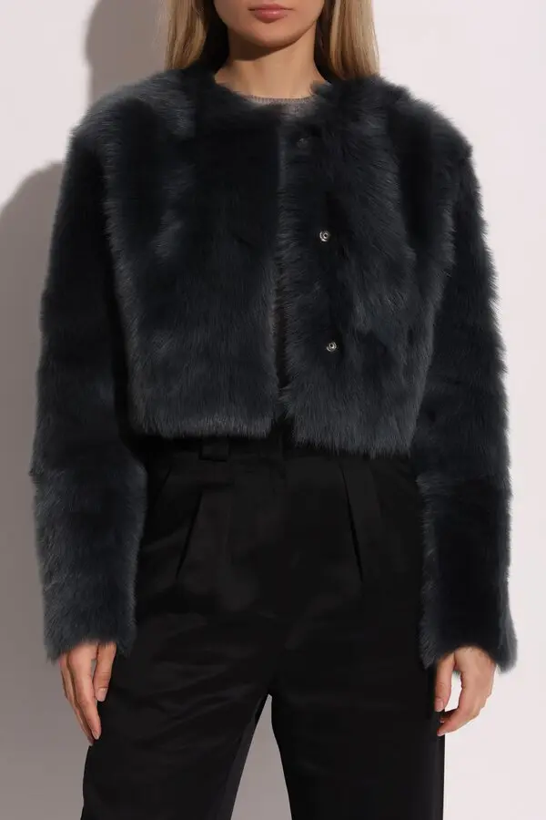 IRO PARIS Long Sleeve Fur Cropped Jacket