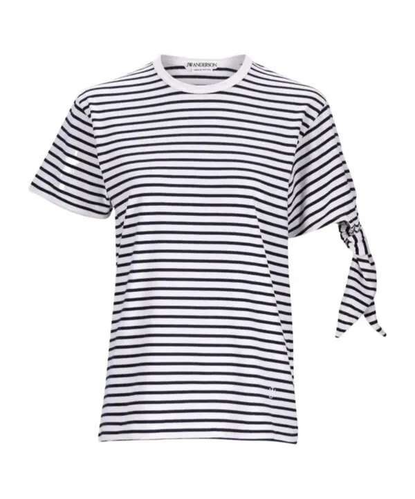 J.W.ANDERSON Striped Tie-sleeve T-shirt - Ecru/navy
