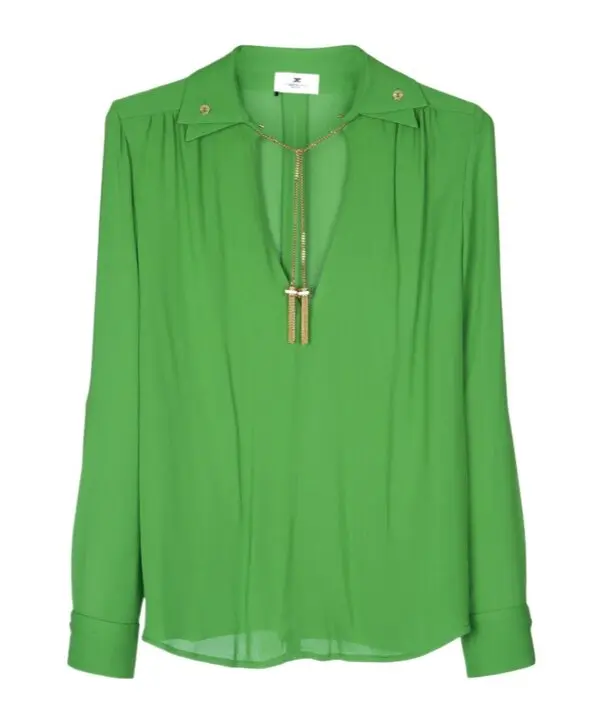 Elisabetta Franchi Pleated V-neck Top With Beaded Fringe