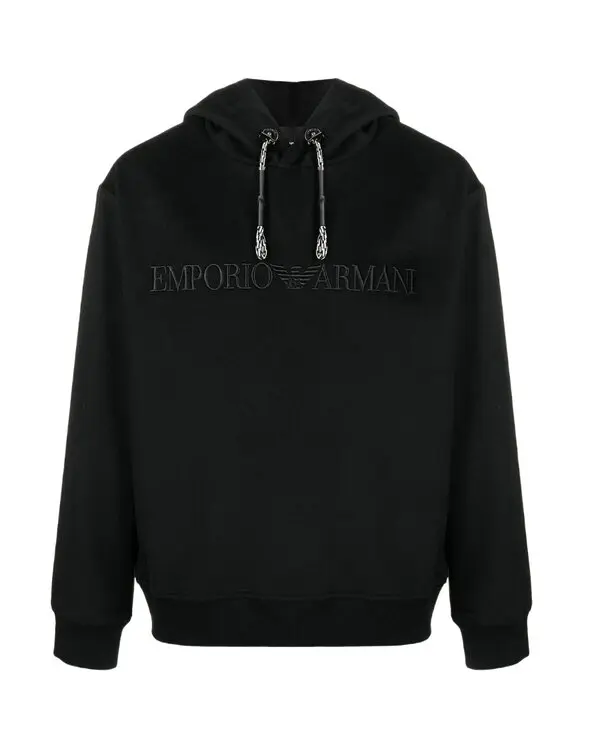 Emporio Armani Embroidered-logo Cotton Hoodie - Black