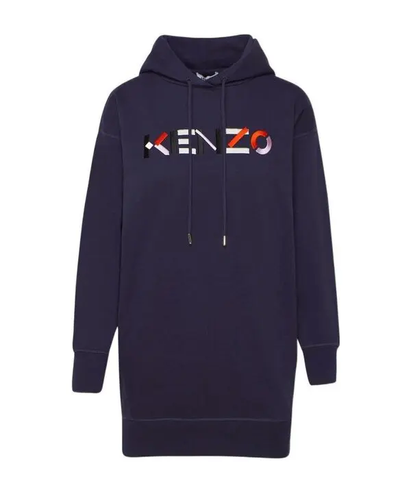 Kenzo Embroidered Logo Hoodie Dress - Black