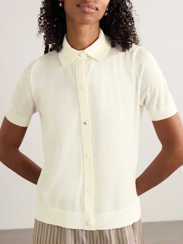 Max Mara Short-sleeved Lapel Collar Sweater - White
