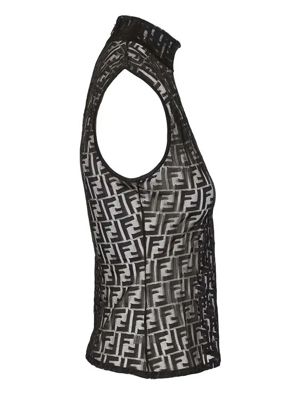 Fendi Sleeveless High-neck Ff Motif Lace Top - Black