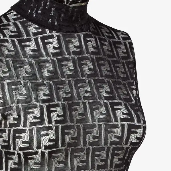 Fendi Sleeveless High-neck Ff Motif Lace Top - Black