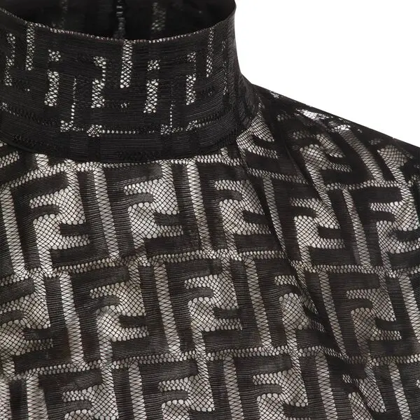 Fendi Sleeveless High-neck Ff Motif Lace Top - Black