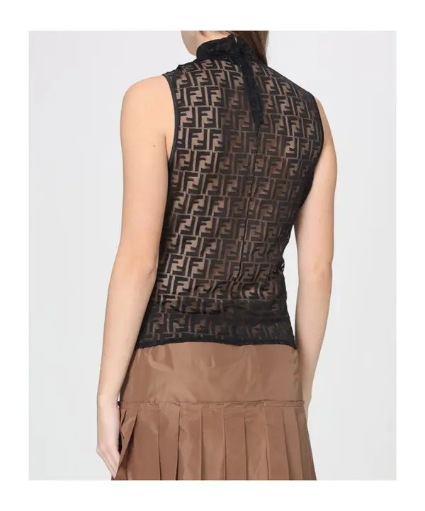 Fendi Sleeveless High-neck Ff Motif Lace Top - Black