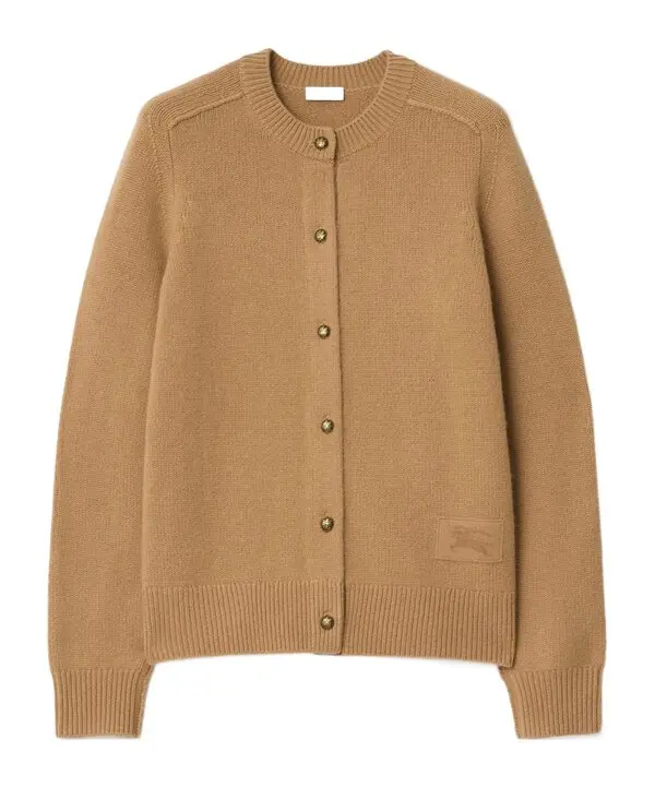 Burberry Crewneck Cardigan With Equestrian Knight Design - Cream Sugar Brown