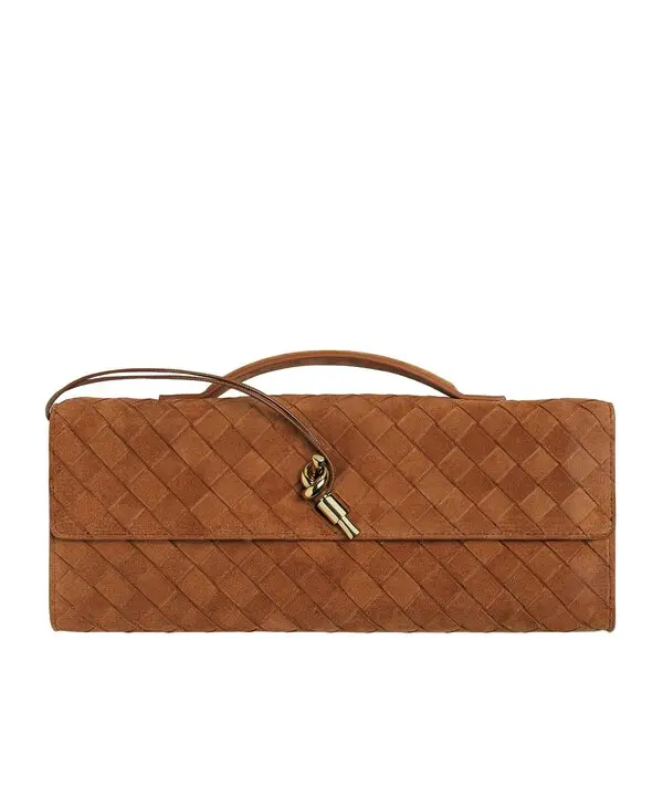 Bottega Veneta Andiamo Suede Clutch - Amber