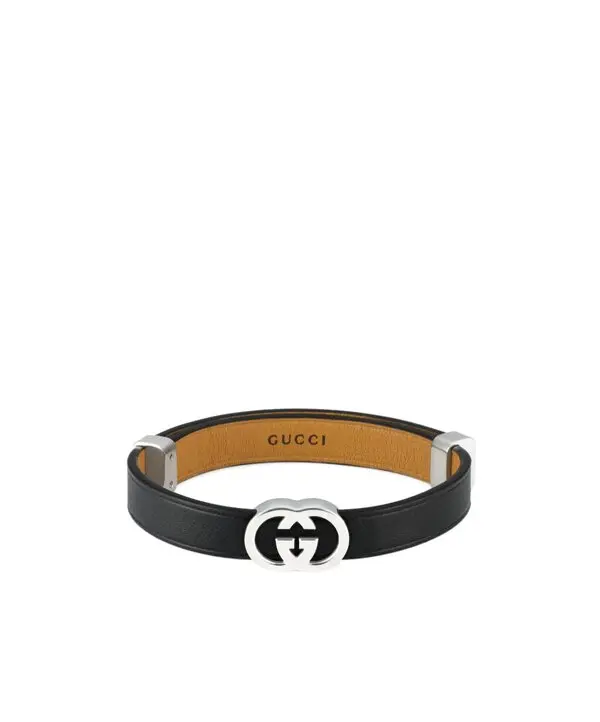 Gucci Interlocking G Leather Bracelet - Black