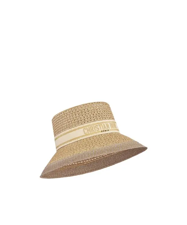Dior Wide-brim Hat With Embroidered Logo Band - Nude