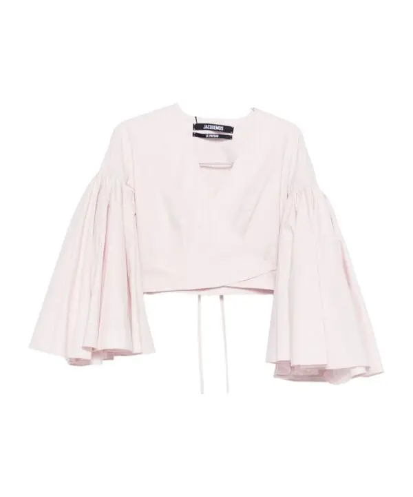 Jacquemus Wrap Bell-sleeve Cropped Top - White