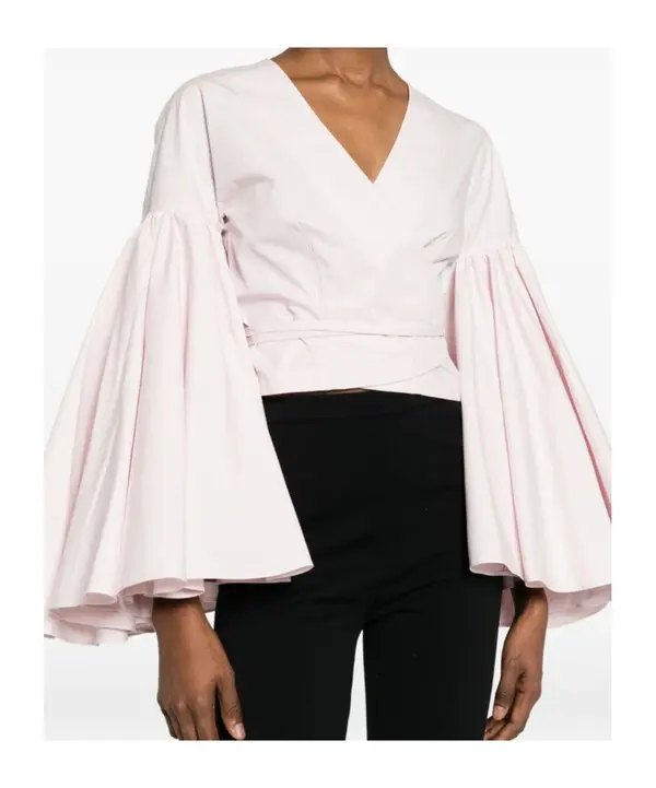 Jacquemus Wrap Bell-sleeve Cropped Top - White