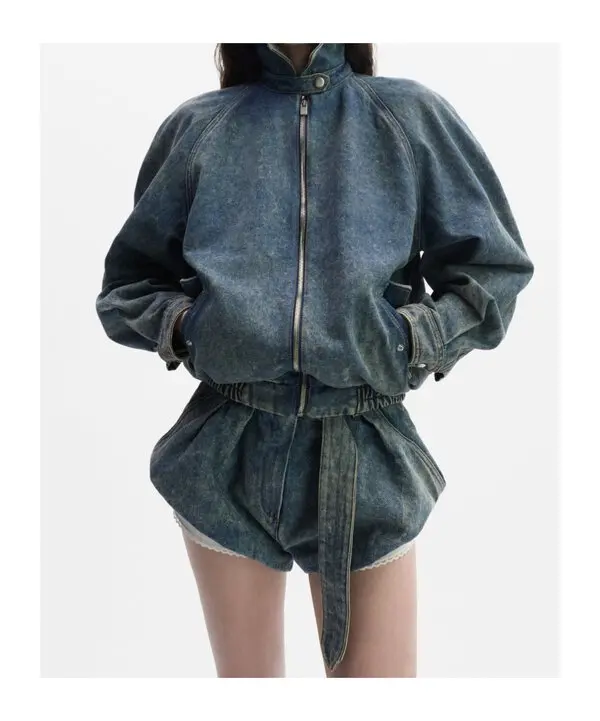 Magda Butrym Zip-up Denim Jacket In Vintage Wash - Blue