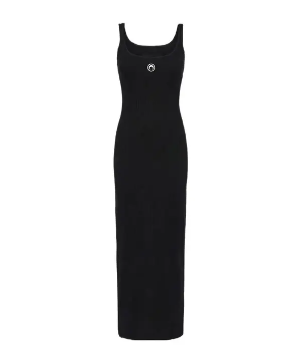MARINE SERRE Moon Logo Ribbed Jersey Long Dress - Black