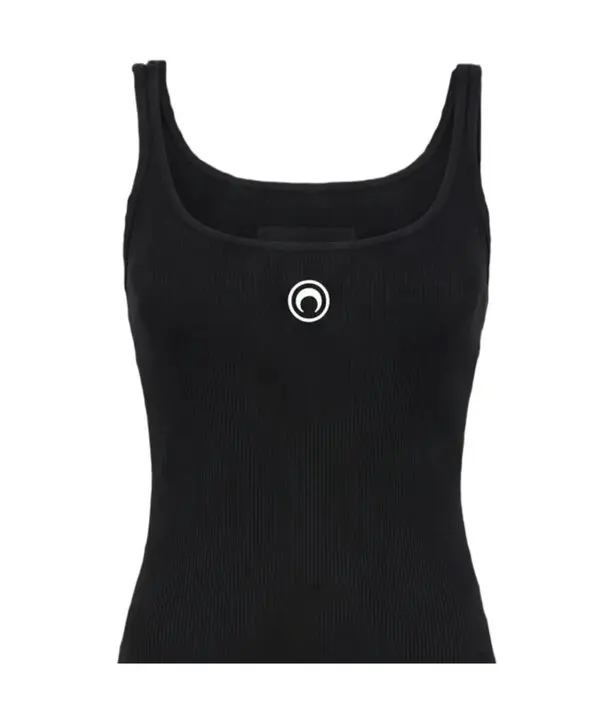 MARINE SERRE Moon Logo Ribbed Jersey Maxi Dress - Black