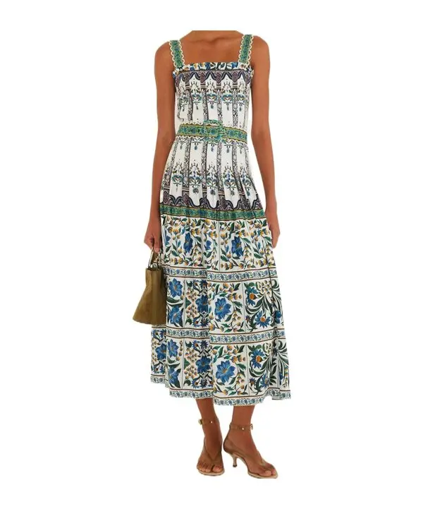 Farm Rio Sleeveless Printed Pleated Midi Dress