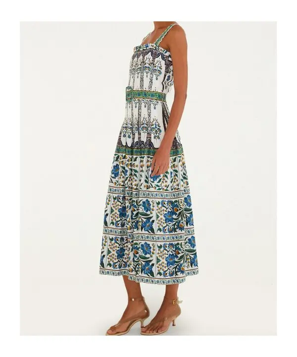 Farm Rio Sleeveless Printed Pleated Midi Dress