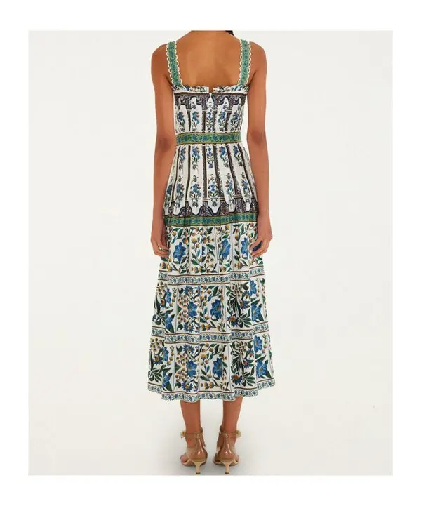 Farm Rio Sleeveless Printed Pleated Midi Dress