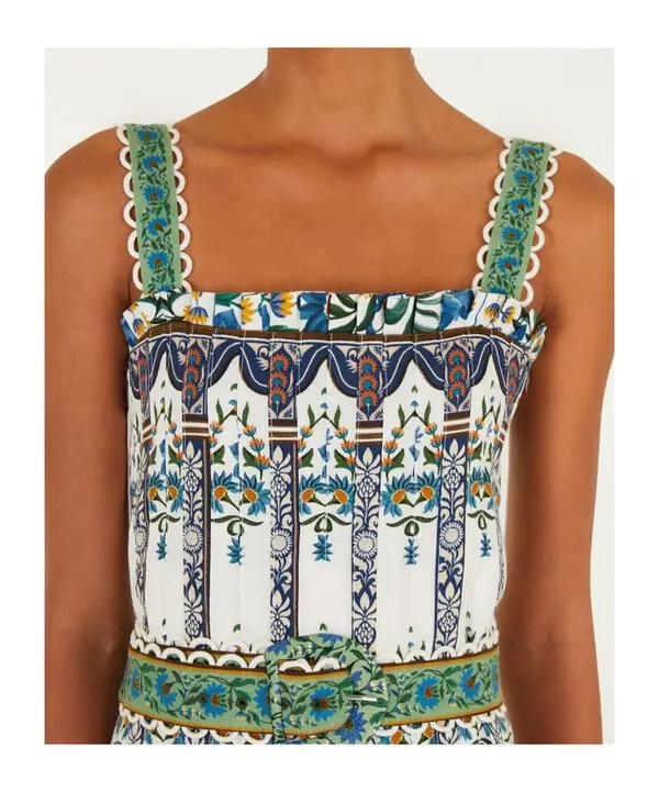 Farm Rio Sleeveless Printed Pleated Midi Dress