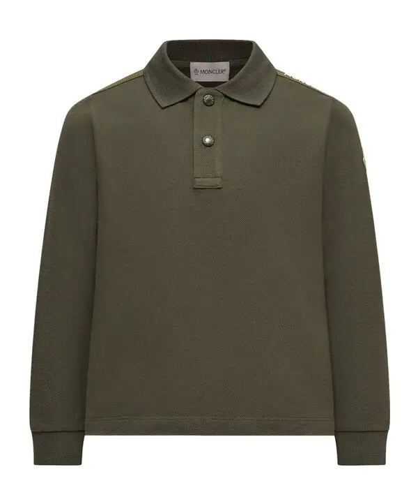 Moncler Logo Patch Long-sleeved Polo Shirt - Olive Green