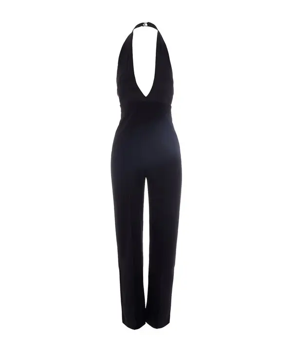 Patrizia Pepe Halter Neck Wide Leg Jumpsuit With Deep Neckline And Open Back - Black